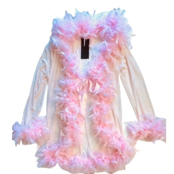 BeWicked | Intimates & Sleepwear | Feather Trimmed Robe Pink Sheer Be ...